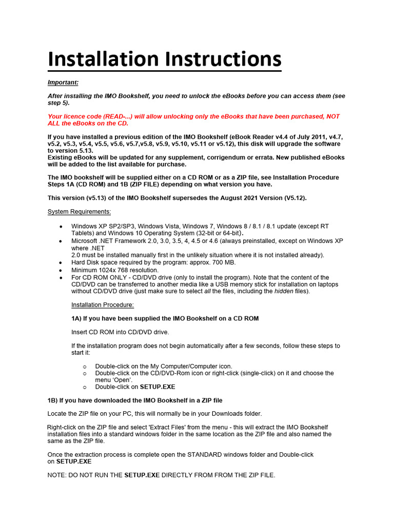 IMO Bookshelf v5.13 Install Guide | PDF | Installation (Computer ...