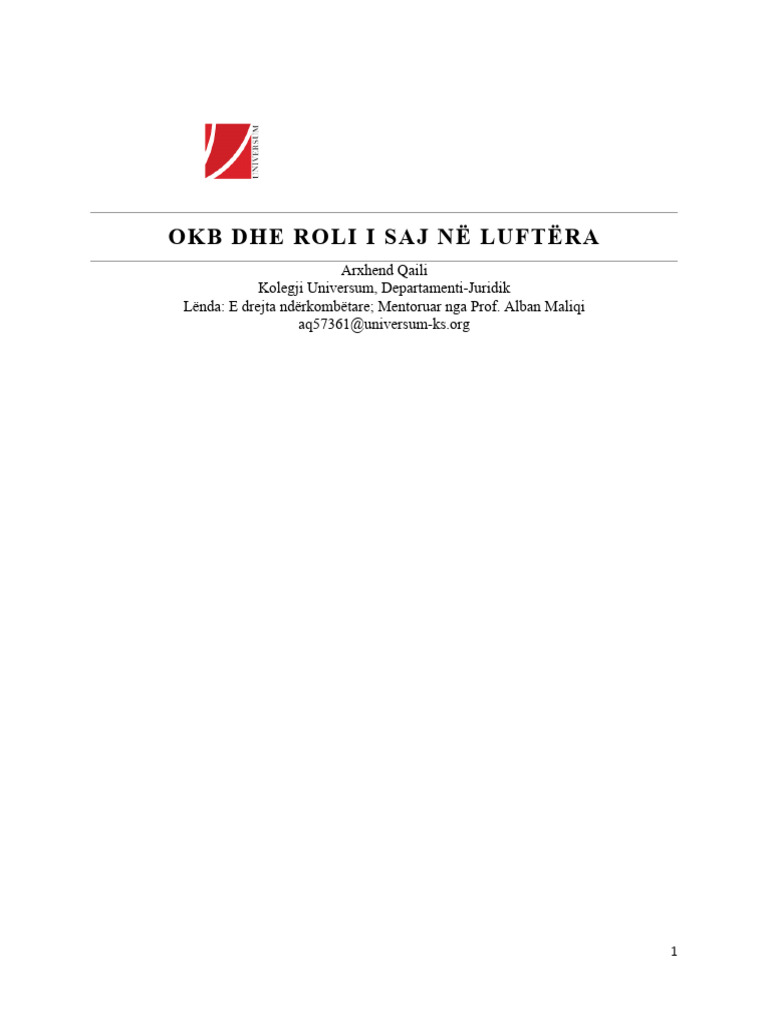 Punim Seminarik - Okb Dhe Roli I Saj Ne Luftera | PDF