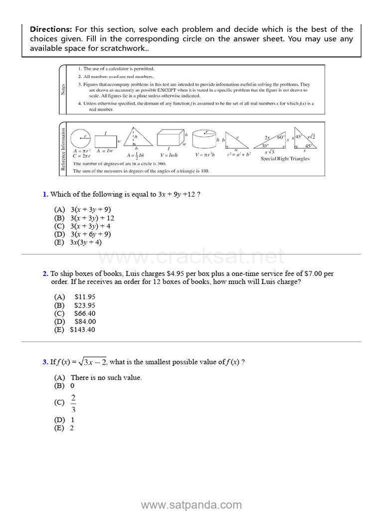 Sat Math Practice Test 12 | PDF | Area | Mathematics