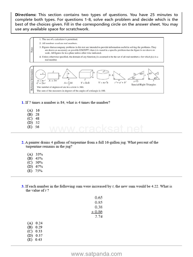 Sat Math Practice Test 13 Www.satpanda.com | PDF | Sat | Mathematics