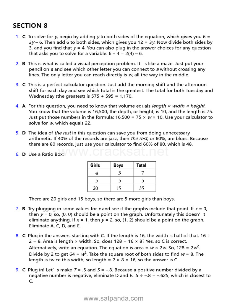 Sat Math Practice Test 8 Answers | PDF | Length | Circle