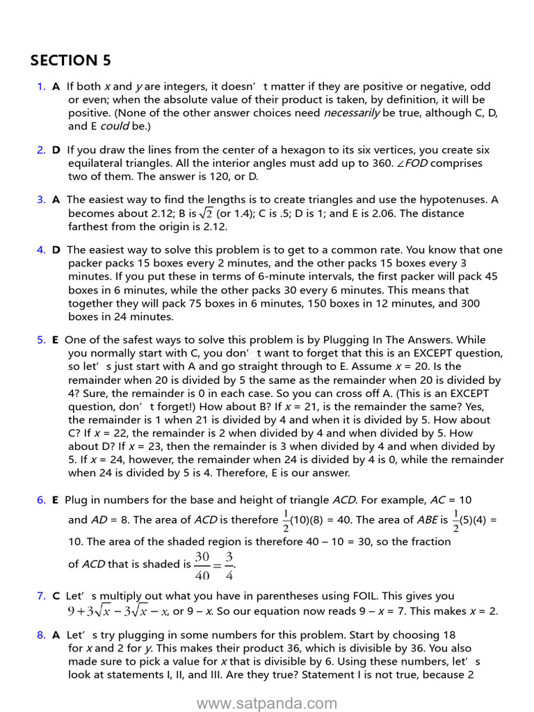 Sat Math Practice Test 10 Answers Pdf Circle Sat