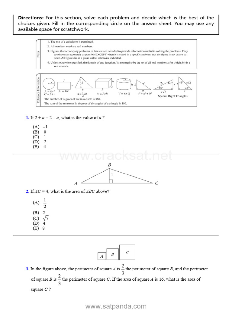 Sat Math Practice Test 2 | PDF | Area | Sat