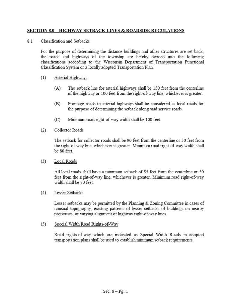 Section 8 - Highway Setback Lines & Roadside Regulations | PDF ...