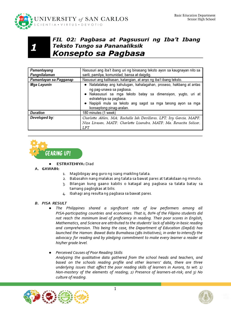 WEEK 2 - Konsepto Sa Pagbasa | PDF