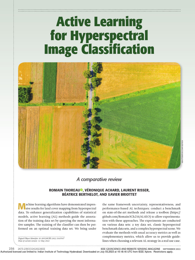 Active Learning for Hyperspectral Image Classification a Comparative Review | PDF | Machine ...