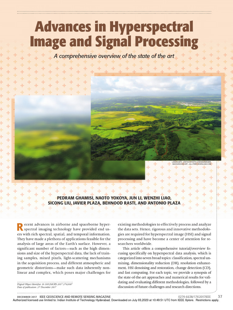 Advances in Hyperspectral Image and Signal Processing A Comprehensive Overview of The State of ...