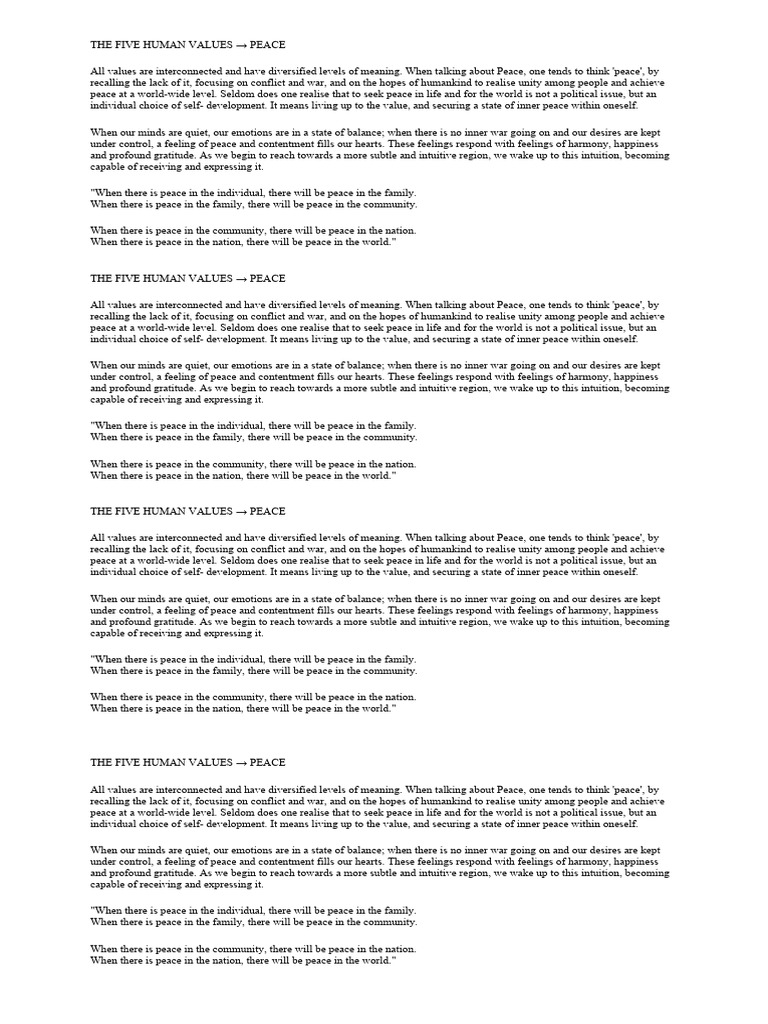 The Five Human Values | Download Free PDF | Peace | Feeling