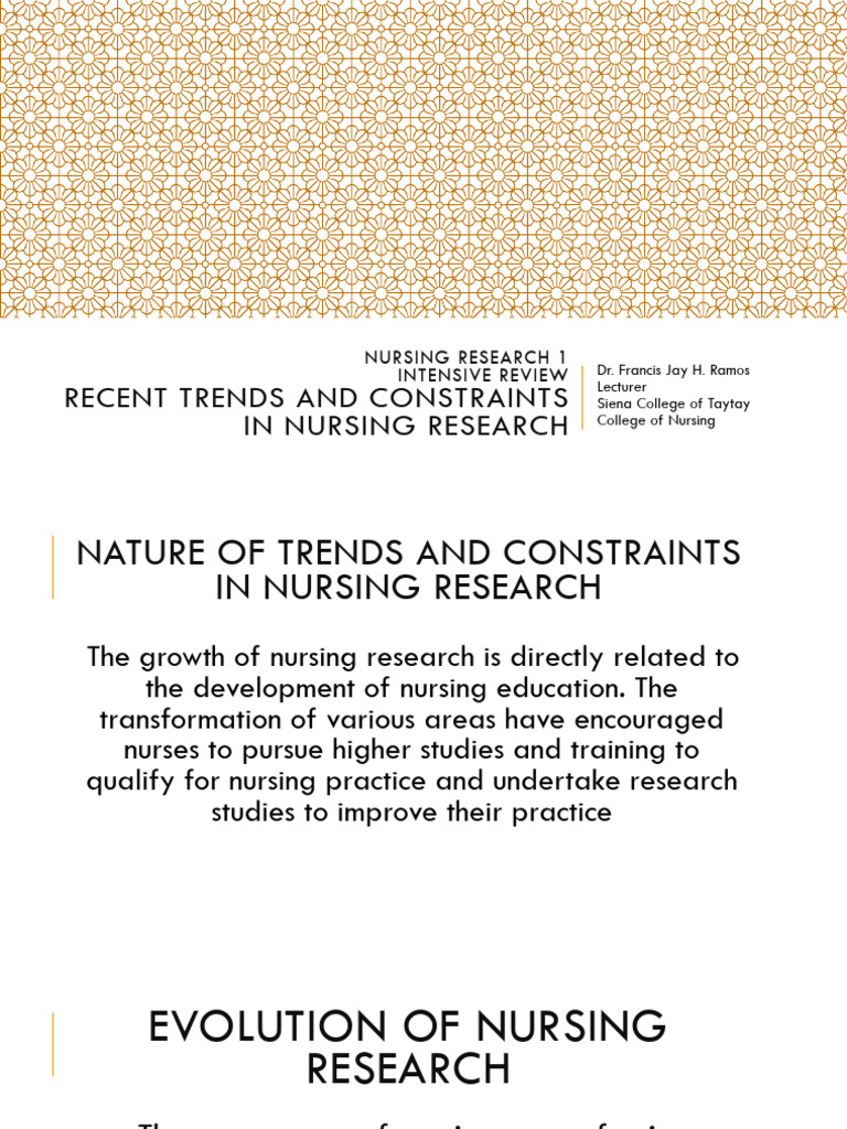 3 Recent Trends and Constraints in Nursing Research | PDF | Nursing ...