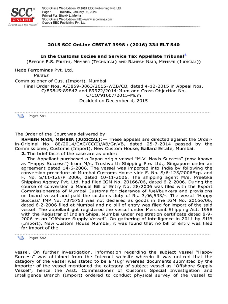 J 2015 SCC OnLine CESTAT 3998 2016 334 ELT 540 Mehtabhavik Gmailcom 20240102 182206 1 11 | PDF