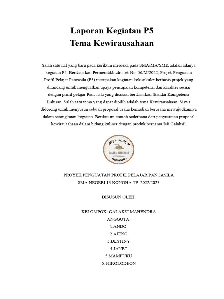 p5 Laporan Kegiatan P5 | PDF