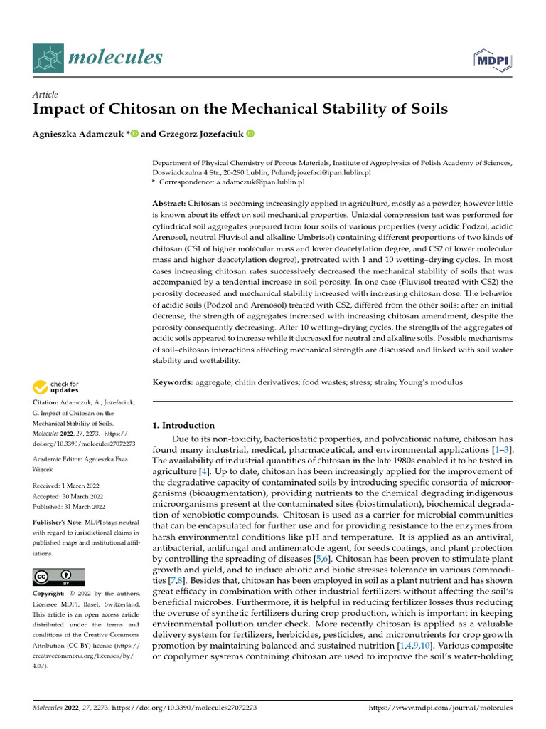 Impact of Chitosan On The Mechanical Stability of | PDF | Soil | Biopolymer
