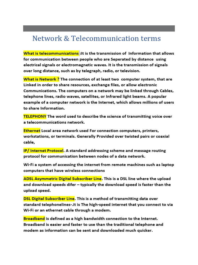 Telecom Terms | PDF | Computer Network | Digital Subscriber Line