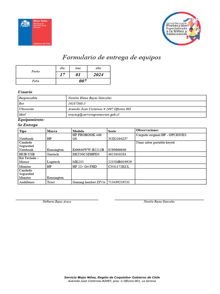 Formulario Entrega de Equipos 2024 | PDF