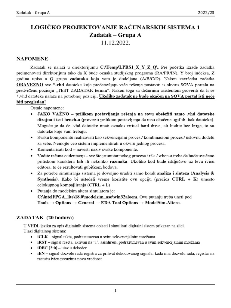 Zadatak - grupa A (1) | PDF