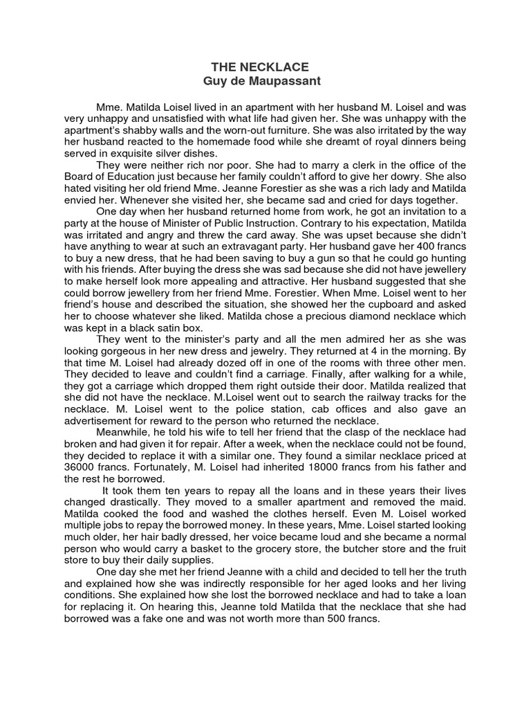 The Necklace Summary | PDF