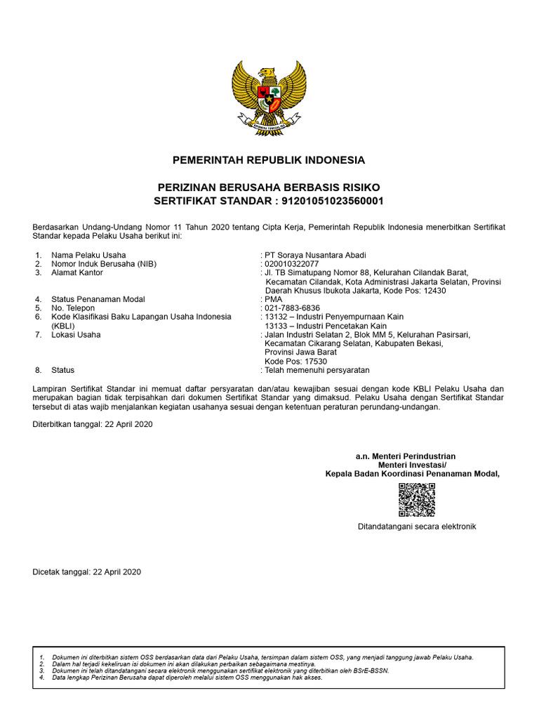 Contoh Sertifikat Standar | PDF