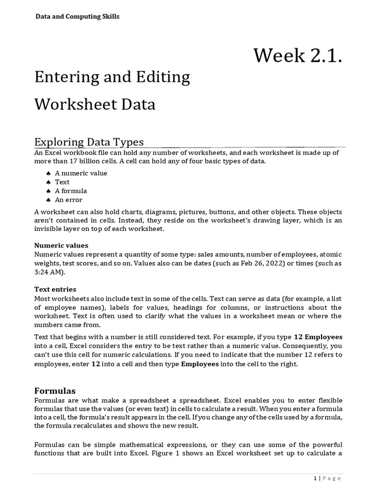 Entering and Editing Data in Excel | PDF | Microsoft Excel | Typefaces