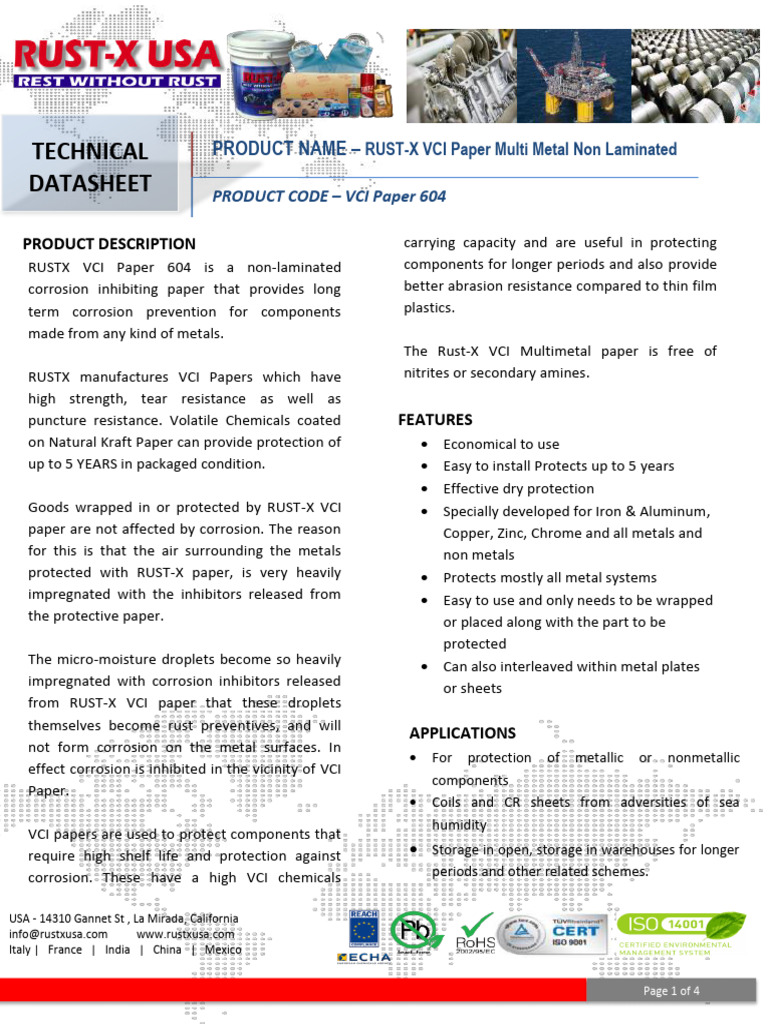 TDS VCI 604 Paper MultiMetal Non Laminated | PDF | Corrosion | Paper
