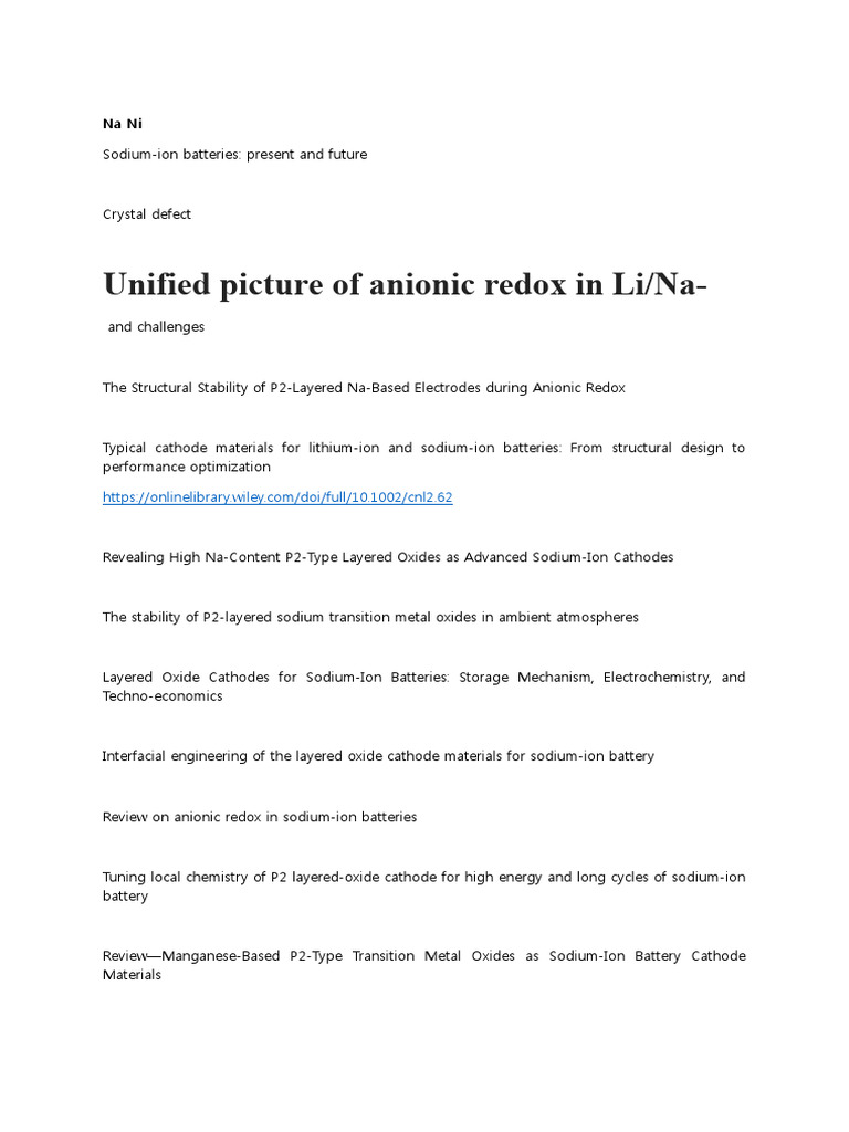 Unified Picture of Anionic Redox in Li/Na | PDF | Lithium Ion Battery ...