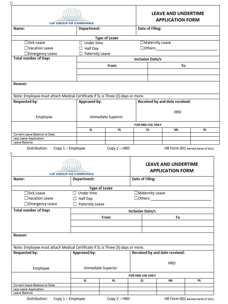 Leave and Undertime Application Form | Download Free PDF | Parental ...