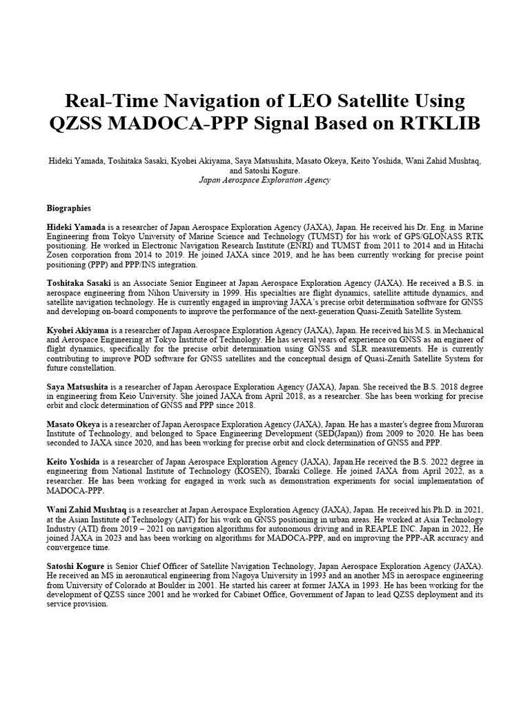 Real-Time Navigation of LEO Satellite Using QZSS MADOCA-PPP Signal ... Real-Time Navigation of LEO Satellite Using QZSS MADOCA-PPP Signal ...