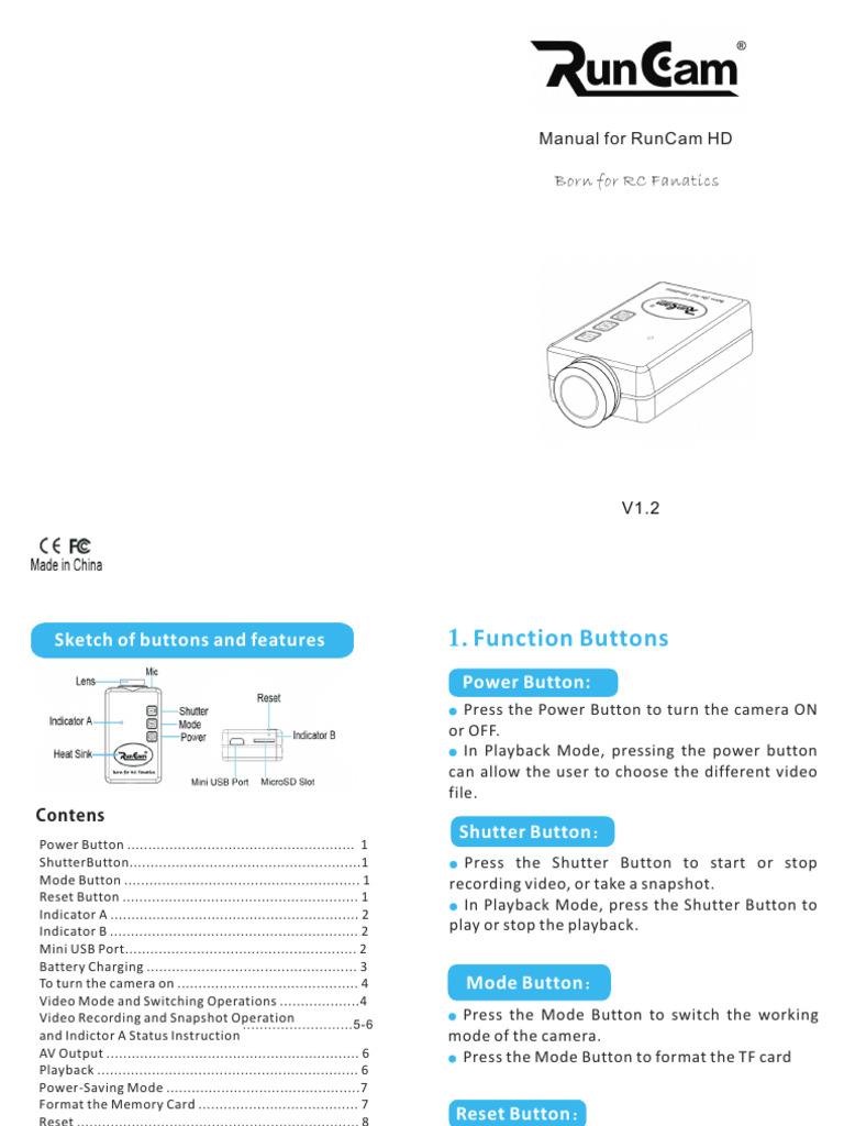 RunCam HD Manual | PDF | Battery Charger | Camera