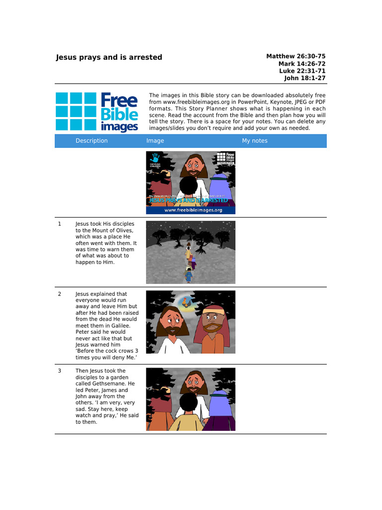FB Preschool Jesus Arrested StoryPlanner EN | PDF | Jesus | Judas Iscariot