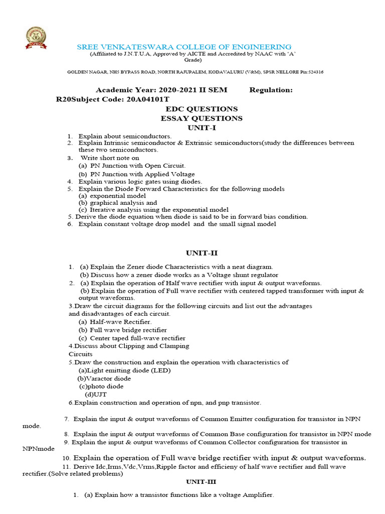 Edc Question Bank R20 2021 | PDF | Mosfet | Bipolar Junction Transistor