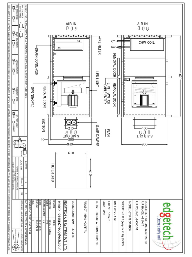Air Handling Unit Drawing for KIMS Hospital | PDF | Electricity | Tools