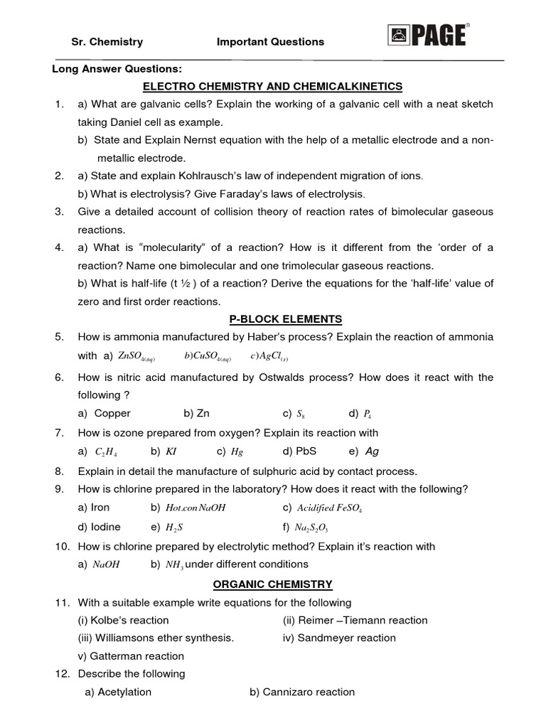 Important Chemistry Questions for 2025 | PDF | Coordination Complex ...