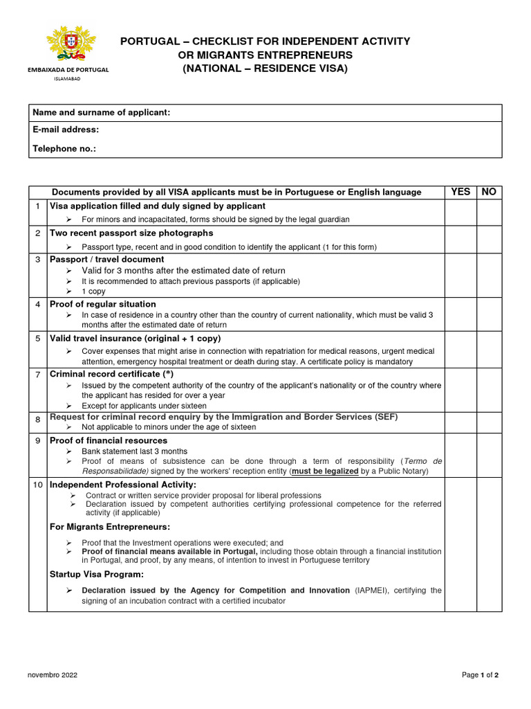 Checklist PT National Residency Independent Activity Entrepreneurs ...