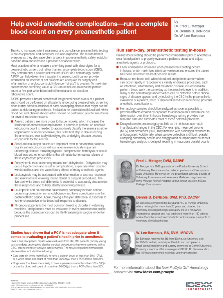 Run CBC Avoid Anesthetic Complications | PDF | Anemia | Causes Of Death