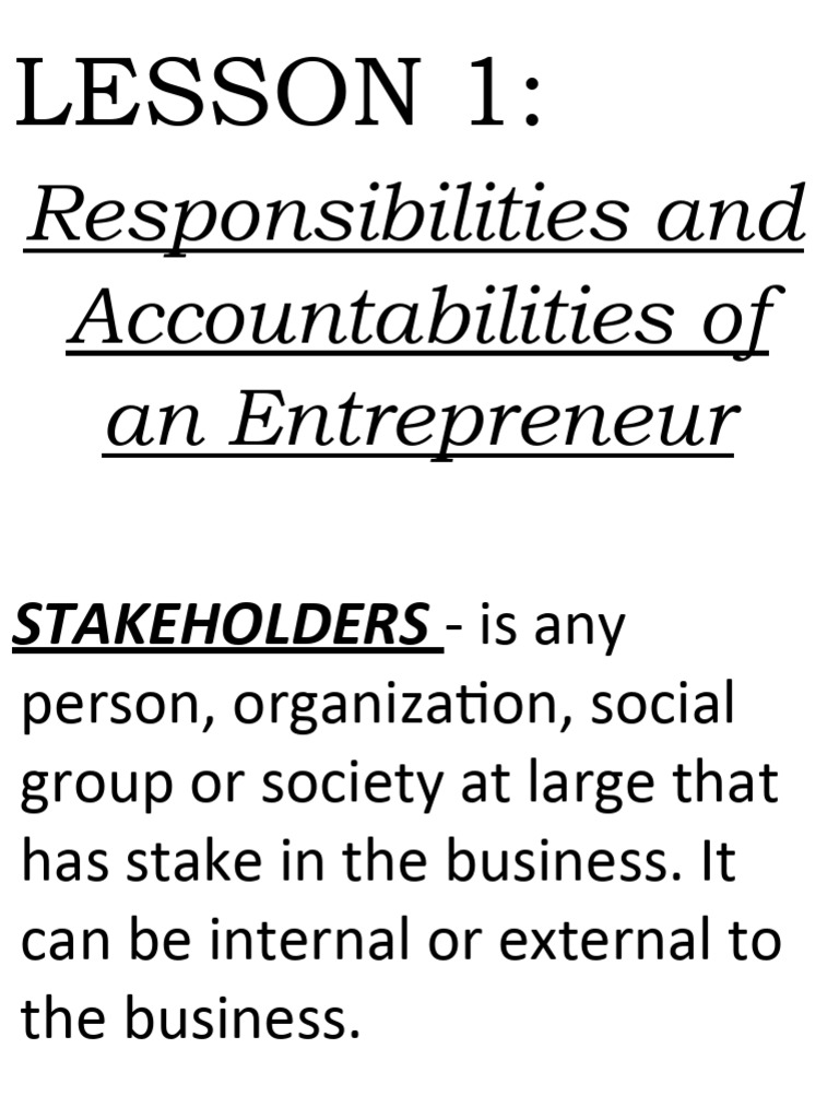 Quarter 2 Lesson 1 Responsibilities and Accountabilities of An Entrepreneur Autosaved | PDF ...