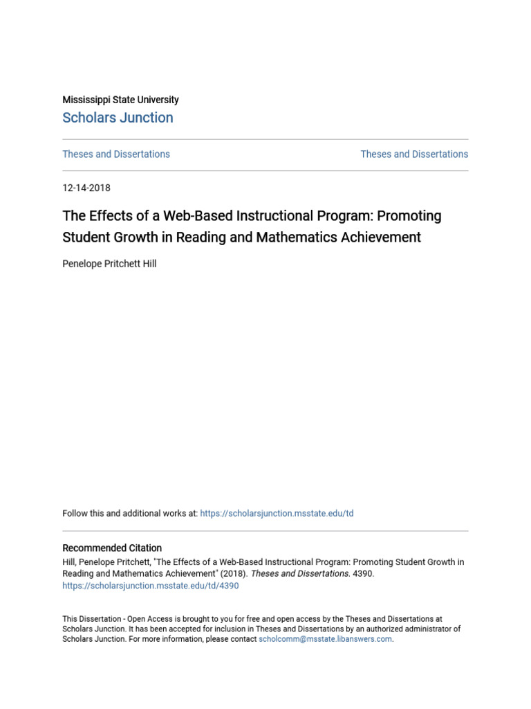 The Effects of A Web-Based Instructional Program - Promoting Stude | PDF | National Assessment ...