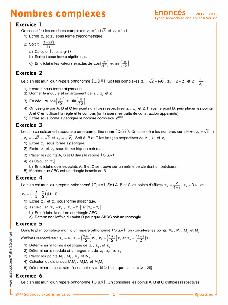 10 Nombres Complexes 3eme Math | PDF