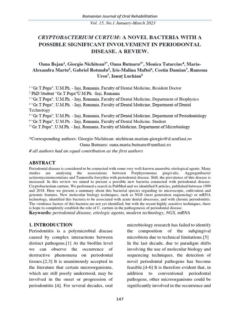 Cryptobacterium Curtum a Novel Bacteria With a Possible Significant ...
