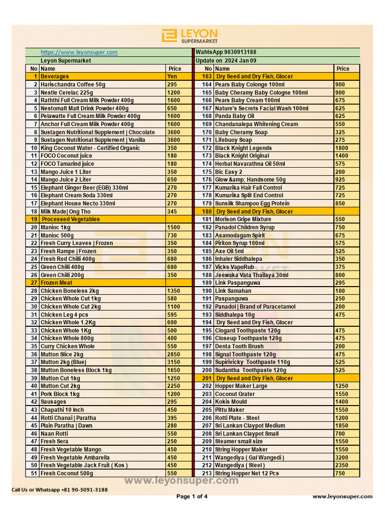 Price List 1-8 - V2 | PDF | Curry | Drink