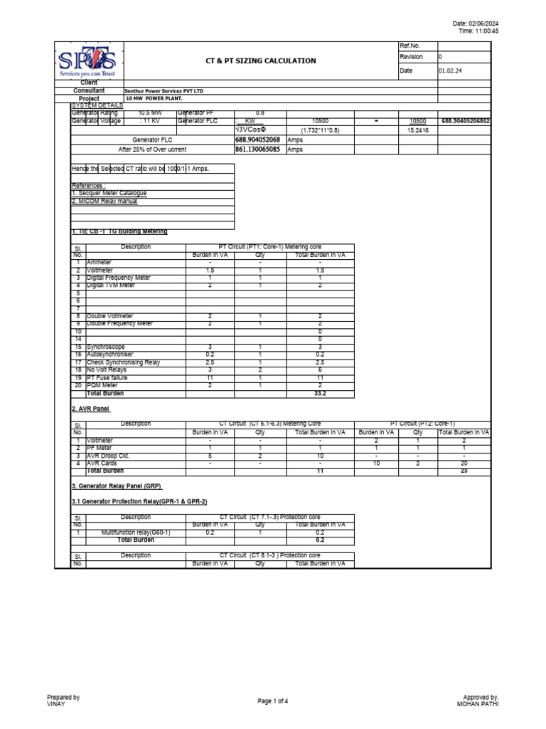 CT & PT Sizing Calculation | PDF | Electrical Engineering | Electricity