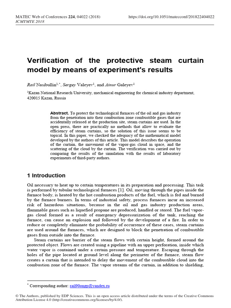 Verification of The Protective Steam Curtain Model by Means of ...