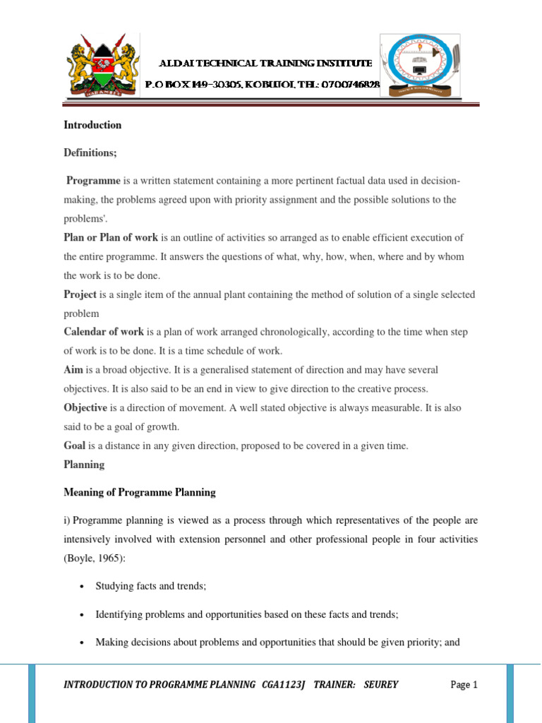 Introduction to Programme Planning | PDF | Learning | Knowledge