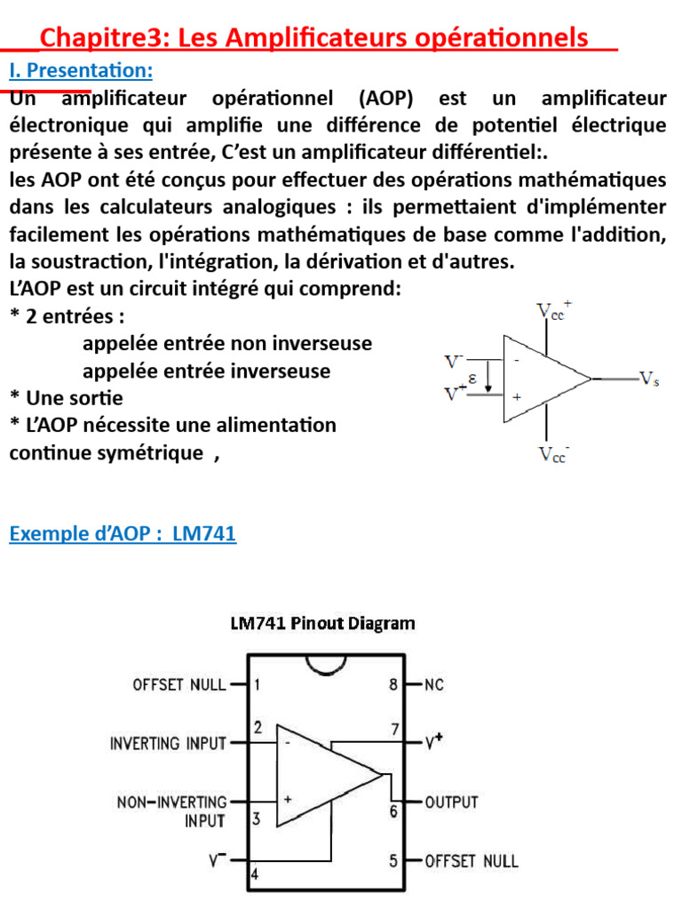 Chapitre3: Les Amplificateurs Opérationnels: I. Presentation | PDF | Amplificateur opérationnel ...