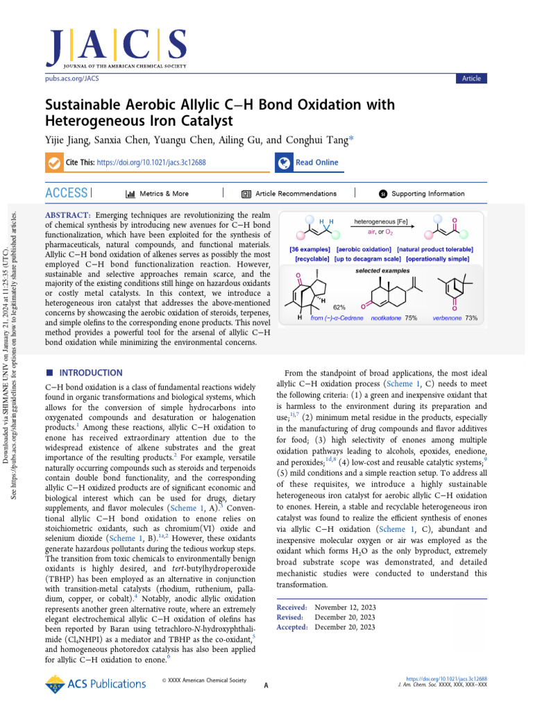 Jiang Et Al 2024 Sustainable Aerobic Allylic C H Bond Oxidation With