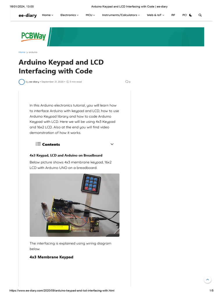 Arduino Keypad And Lcd Interfacing With Code Ee Diary Pdf Arduino Inductor