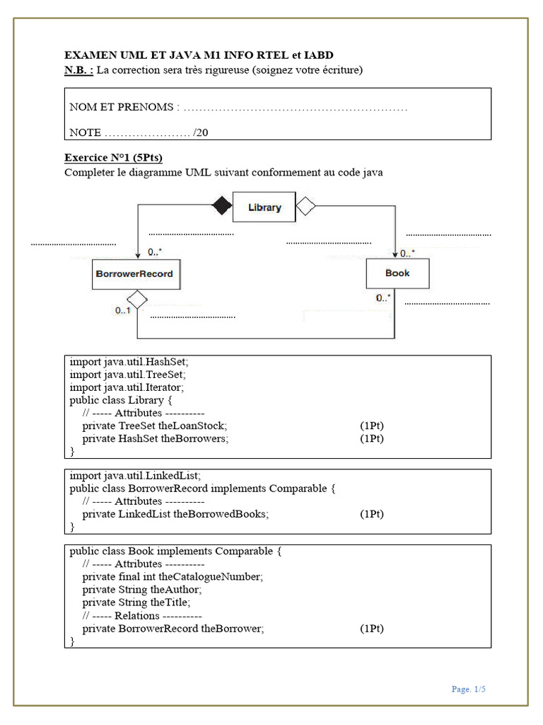 Examen Final Uml Et Java 2021-2022 | PDF | Java (Langage de programmation) | Notation