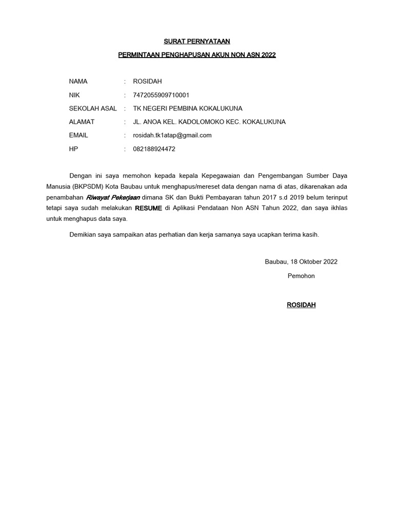 Surat Pernyataan Reset Akun | PDF