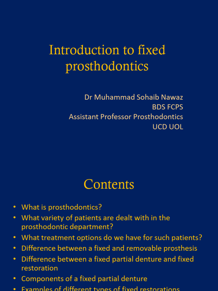 UCMD - Introduction To Fixed Prosthodontics | PDF | Prosthodontics ...