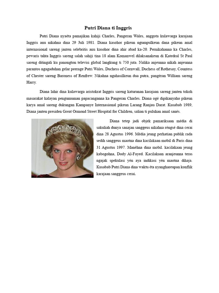 Biografi Princess Diana Dalam Bahasa Inggris | PDF