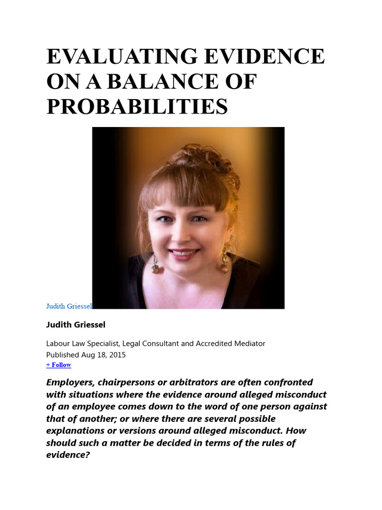 Evaluating Evidence On A Balance of Probabilities | PDF | Burden Of ...