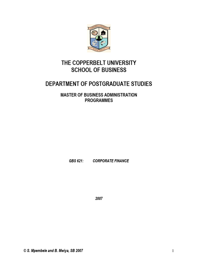 Corporate Finance - CBU - Study Pack | PDF | Financial Services | Money